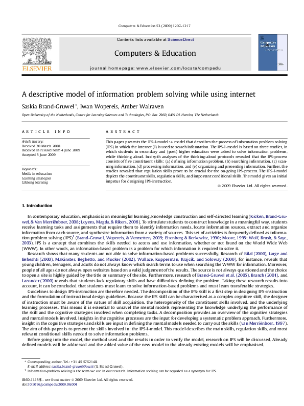 (PDF) A descriptive model of Information Problem Solving while using ...
