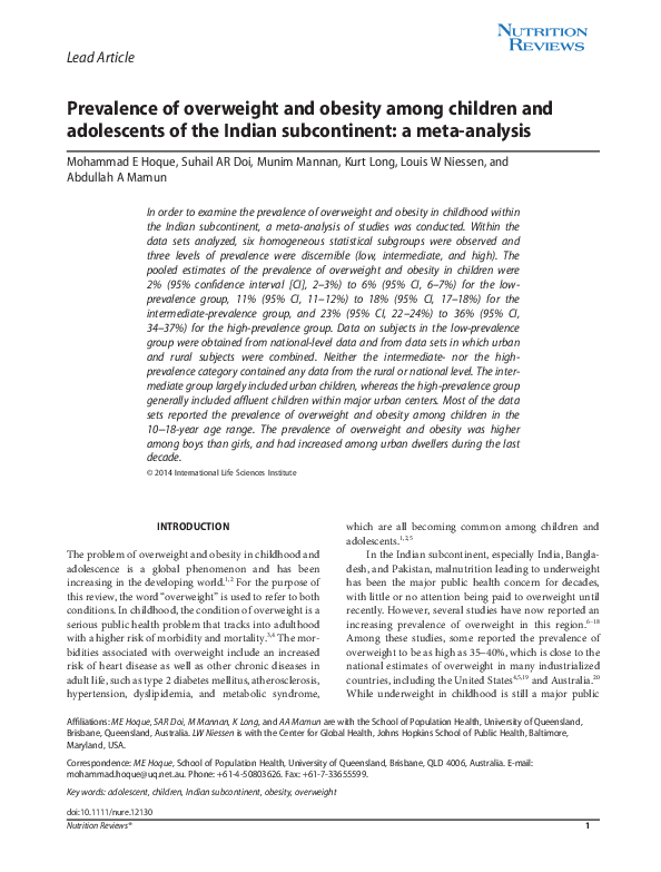 (PDF) Prevalence of overweight and obesity among children aged 2-5 ...
