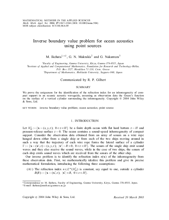 (PDF) Inverse boundary value problem for ocean acoustics