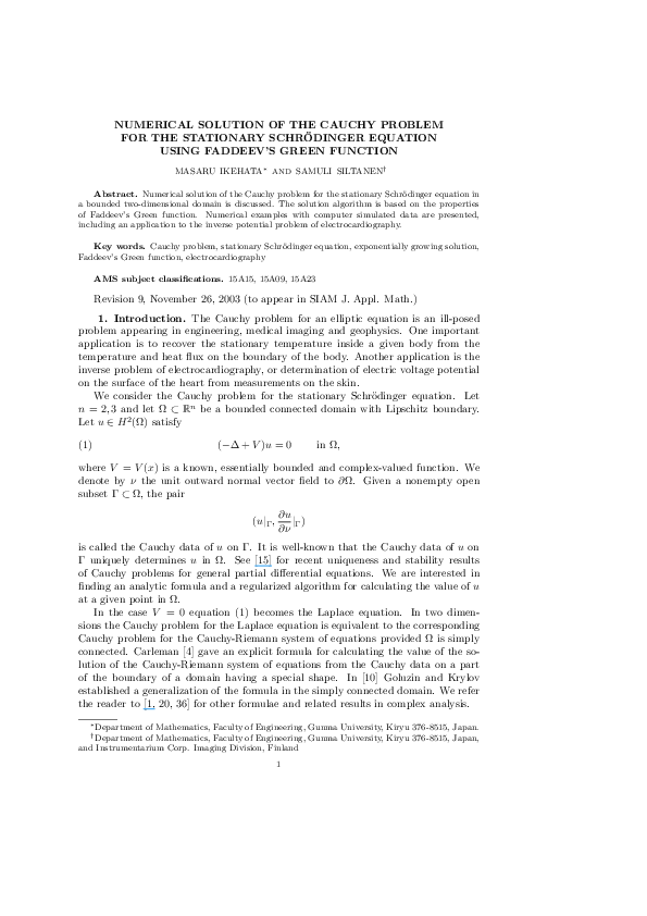 Pdf Numerical Solution Of The Cauchy Problem For The Stationary
