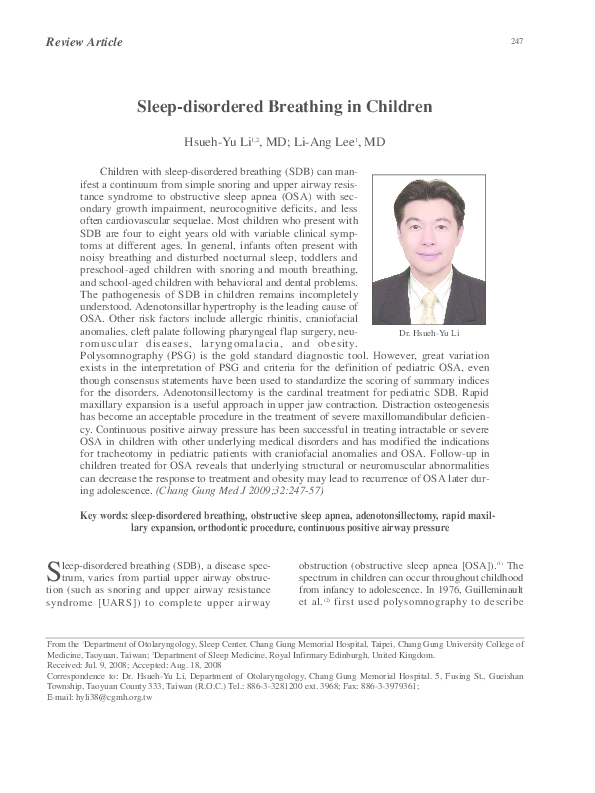 Pdf Sleep Disordered Breathing In Children