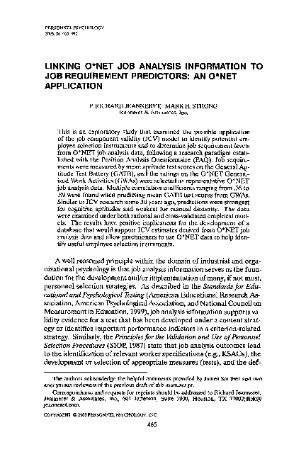 (PDF) LINKING O*NET JOB ANALYSIS INFORMATION TO JOB REQUIREMENT ...