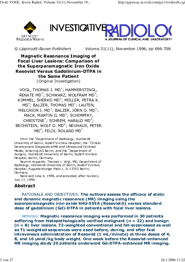 (PDF) Magnetic Resonance Imaging of Focal Liver Lesions: Comparison of ...