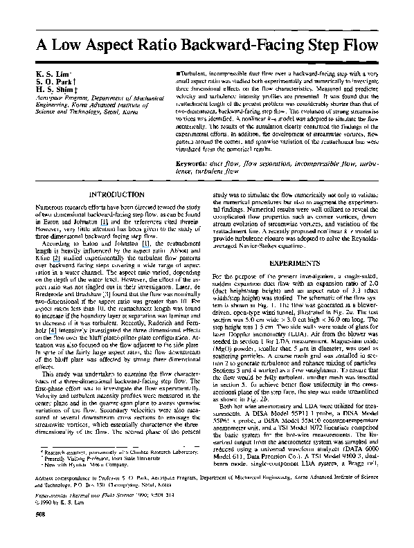 (PDF) A low aspect ratio backward-facing step flow