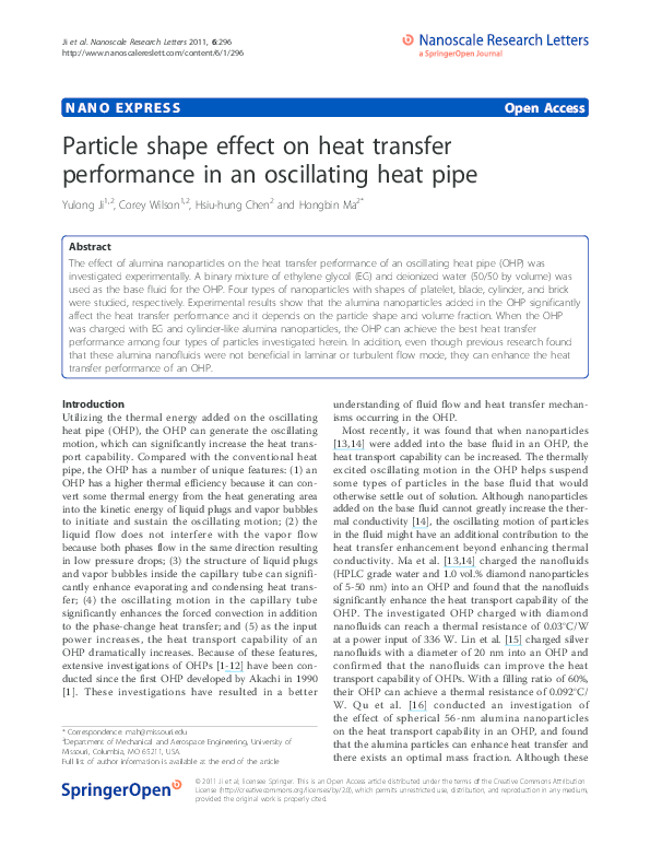 (PDF) Particle shape effect on heat transfer performance in an oscillating heat pipe