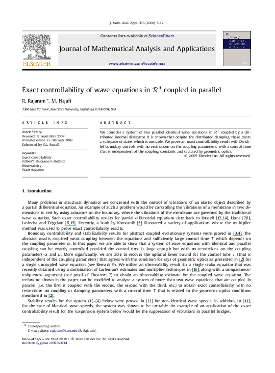 Pdf Exact Controllability Of Wave Equations In R N Coupled In Parallel