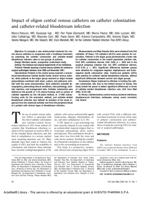 (PDF) Impact of oligon central venous catheters on catheter ...