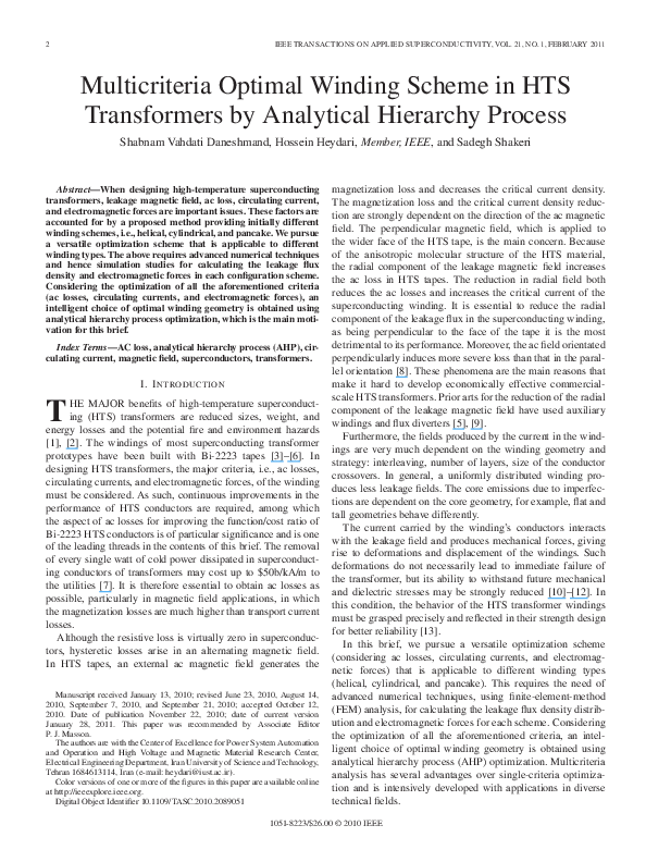 (PDF) Multicriteria Optimal Winding Scheme in HTS Transformers by ...