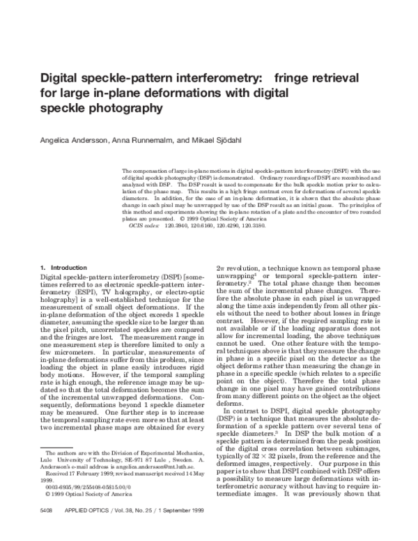 (PDF) Digital Speckle-Pattern Interferometry: Fringe Retrieval for Large In-Plane Deformations ...