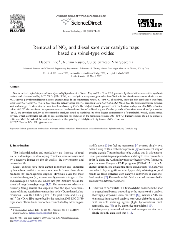 (PDF) Removal of NO x and diesel soot over catalytic traps based on ...