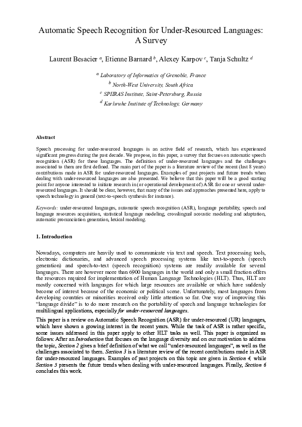(PDF) Automatic Speech Recognition for UnderResourced Languages ...