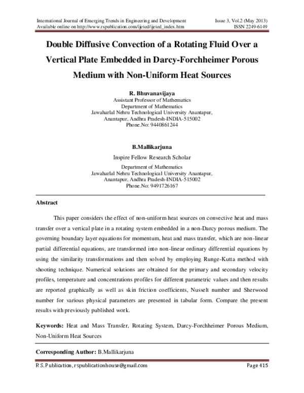 Pdf Double Diffusive Convection Of A Rotating Fluid Over A Vertical
