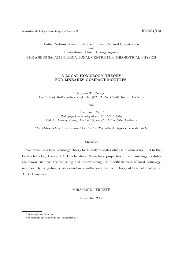 (PDF) A local homology theory for linearly compact modules