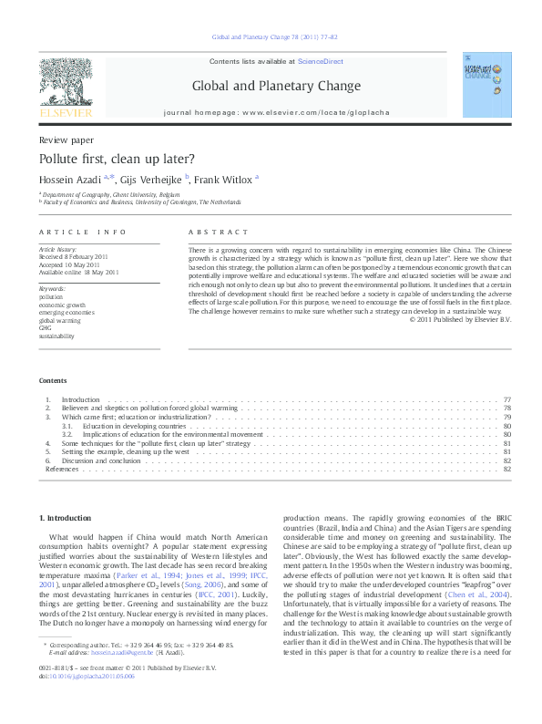 (PDF) Pollute first, clean up later?