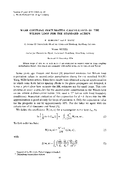 (PDF) Weak coupling perturbative calculations of the Wilson loop for the standard action