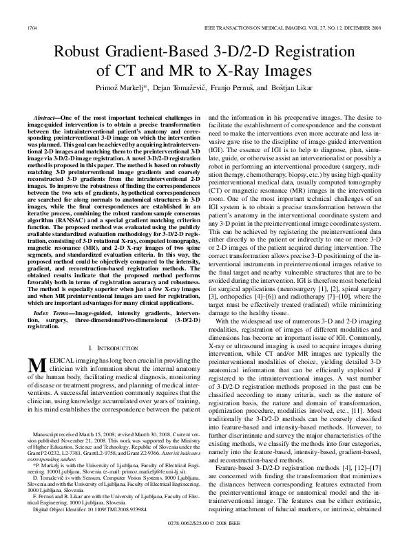 (PDF) Robust Gradient-Based 3-D/2-D Registration of CT and MR to X-Ray Images