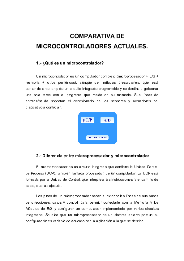 (PDF) COMPARATIVA DE MICROCONTROLADORES ACTUALES. 1.-¿Qué es un microcontrolador