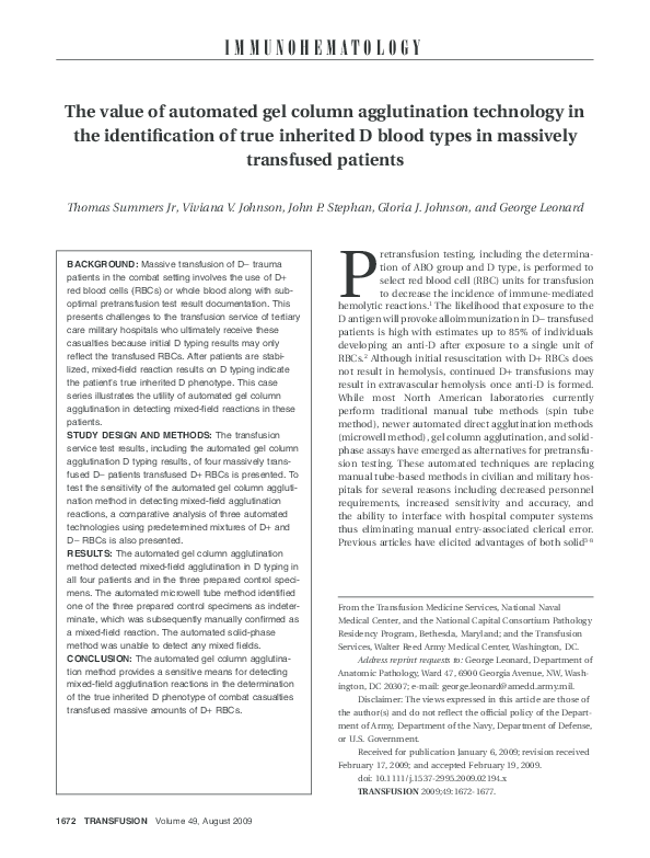 (PDF) The value of automated gel column agglutination technology in the ...