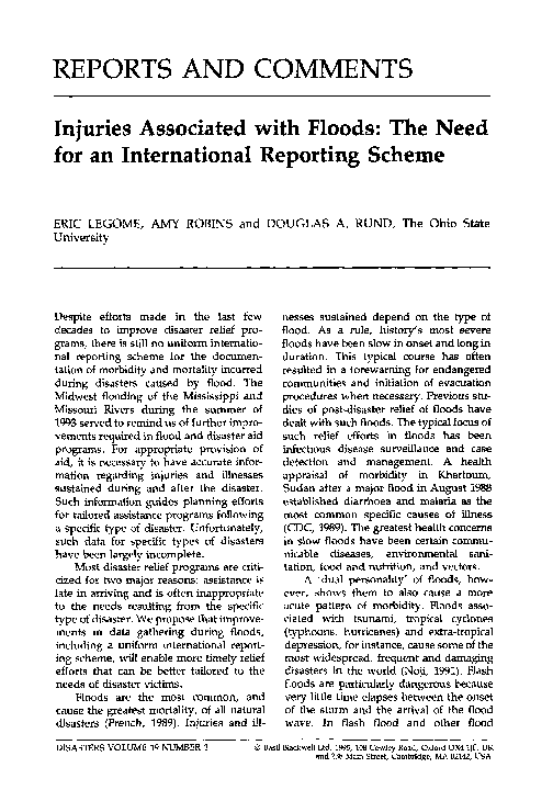 (PDF) Injuries Associated with Floods: The Need for an International ...
