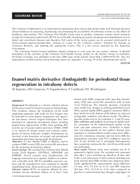 (PDF) Enamel matrix derivative (Emdogain®) for periodontal tissue ...