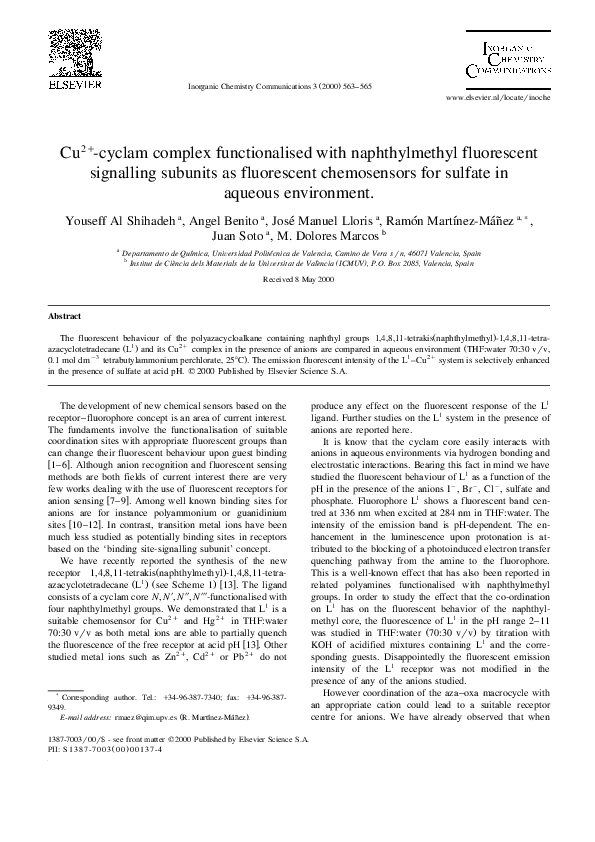 (PDF) Cu 2+-cyclam complex functionalised with naphthylmethyl ...