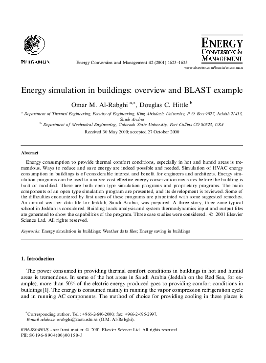 (PDF) Energy simulation in buildings: overview and BLAST example