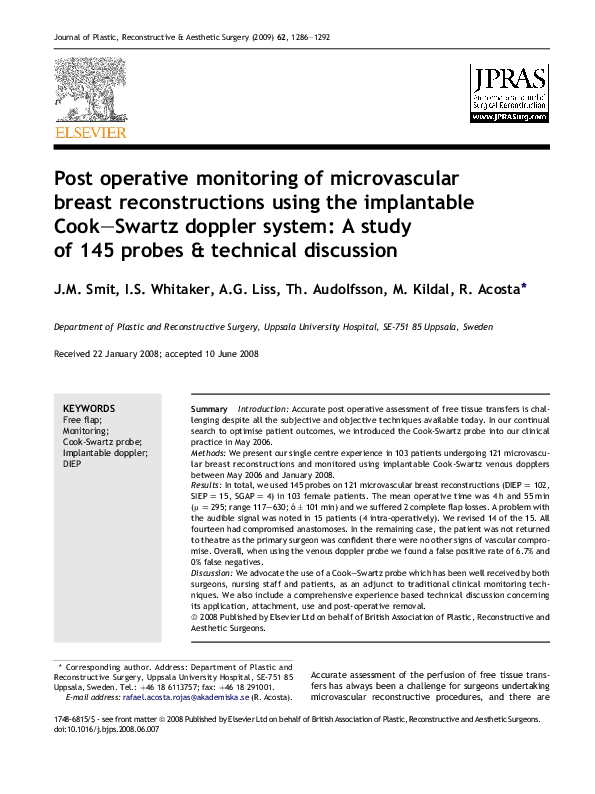 (PDF) Post operative monitoring of microvascular breast reconstructions ...