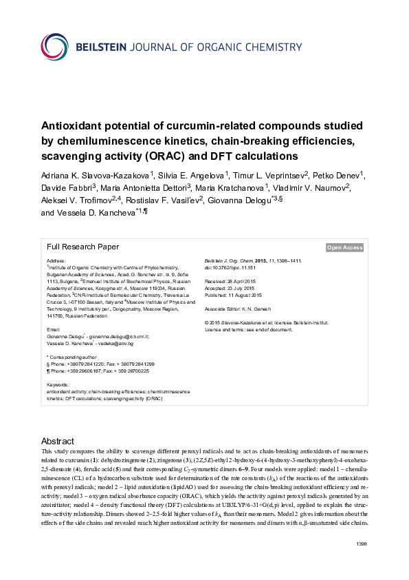 (PDF) Antioxidant potential of curcumin-related compounds studied by ...