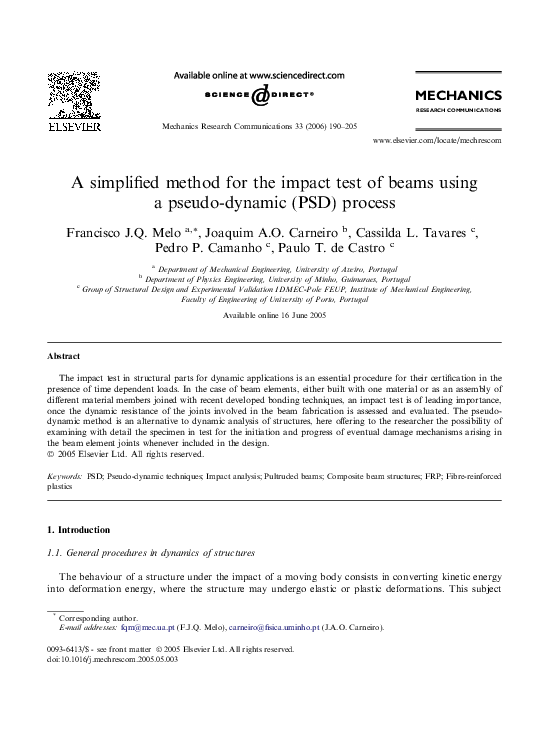 Pdf A Simplified Method For The Impact Test Of Beams Using A Pseudo