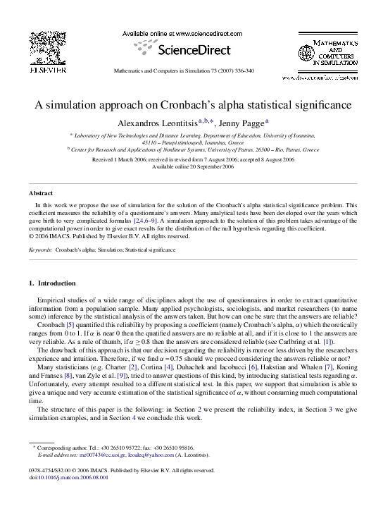 (PDF) A simulation approach on Cronbach's alpha statistical significance