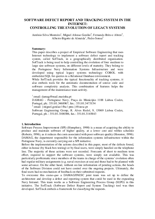 (PDF) SOFTWARE DEFECT REPORT AND TRACKING SYSTEM IN THE INTERNET ...