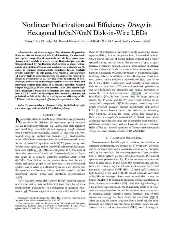 (PDF) Nonlinear Polarization and Efficiency Droop in Hexagonal InGaN/GaN Disk-in-Wire LEDs