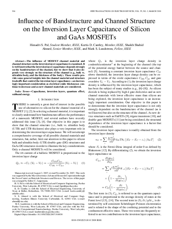 (PDF) Influence of Bandstructure and Channel Structure on the Inversion Layer Capacitance of ...