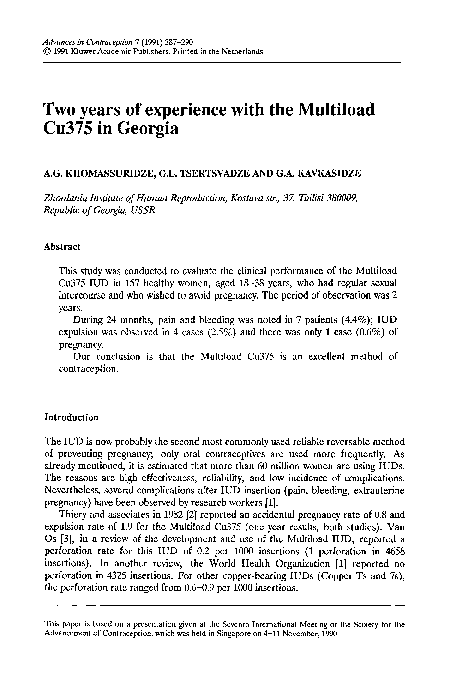 (PDF) Two years of experience with the Multiload Cu375 in Georgia