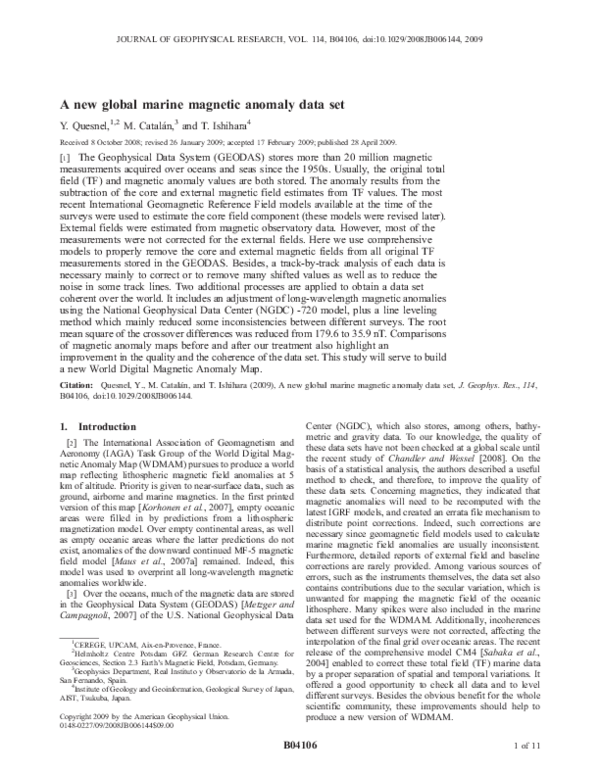 (PDF) A new global marine magnetic anomaly data set