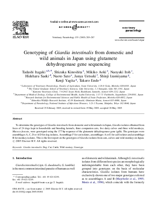 Genotyping of Giardia intestinalis from domestic and wild animals in ...
