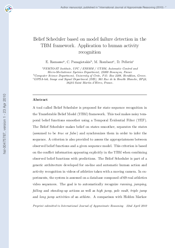 (PDF) Belief Scheduler based on model failure detection in the TBM framework. Application to ...
