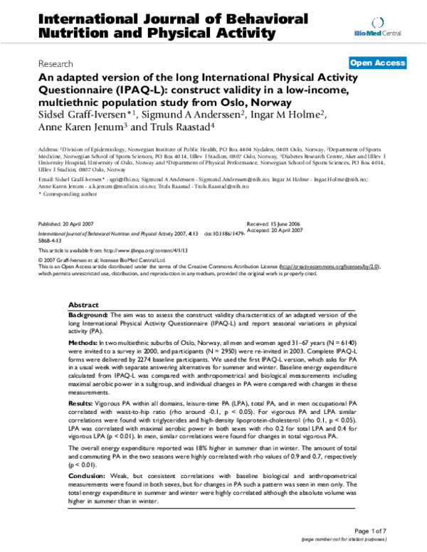 (PDF) An adapted version of the long International Physical Activity Questionnaire (IPAQ-L ...