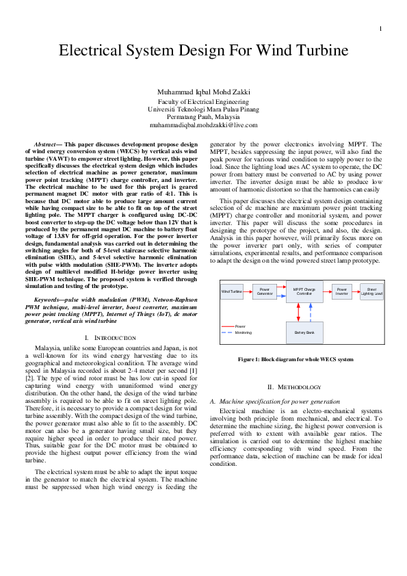 (PDF) Electrical System Design For Wind Turbine
