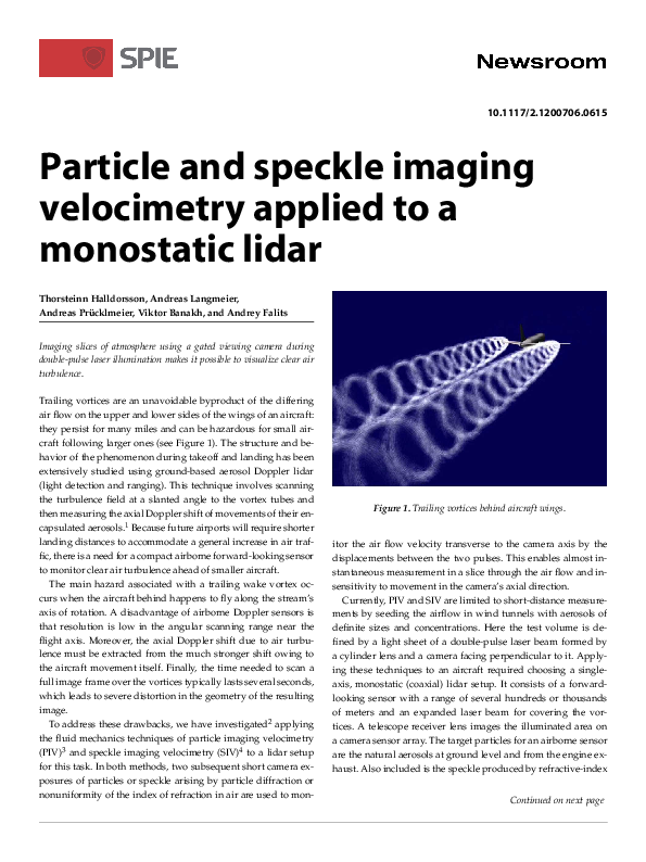 (PDF) Particle and speckle imaging velocimetry applied to a monostatic ...