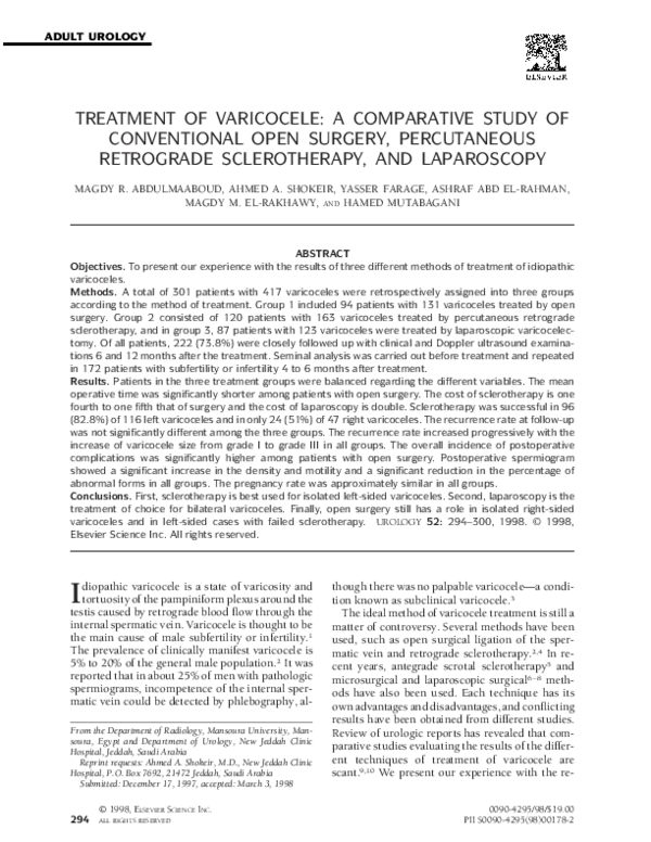 (PDF) Treatment of varicocele: a comparative study of conventional open ...