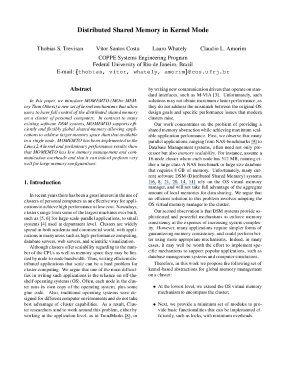 (PDF) Distributed Shared Memory in Kernel Mode