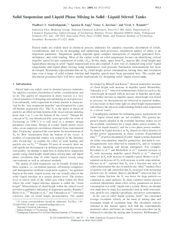(PDF) Solid Suspension and Liquid Phase Mixing in Solid−Liquid Stirred ...