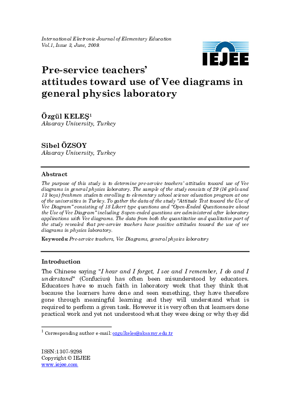 (PDF) Pre-service Teachers' Attitudes Toward Use of Vee Diagrams in ...