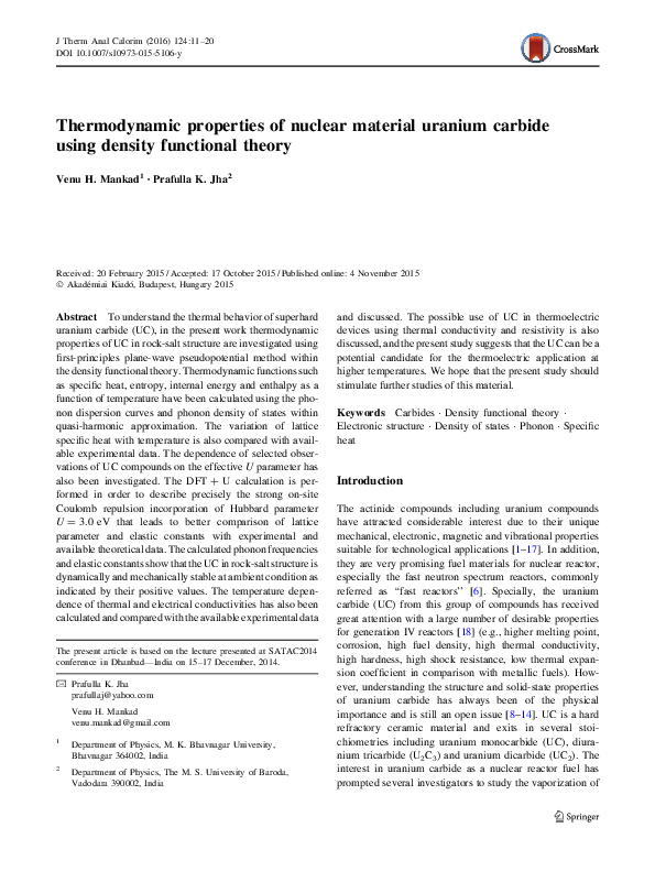 (PDF) Thermodynamic properties of nuclear material uranium carbide ...