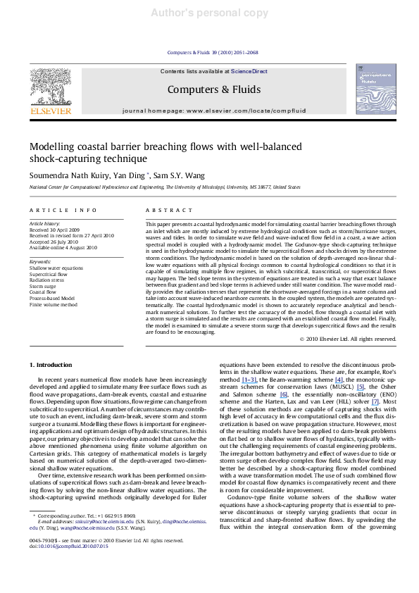 Pdf Modelling Coastal Barrier Breaching Flows With Well Balanced Shock Capturing Technique