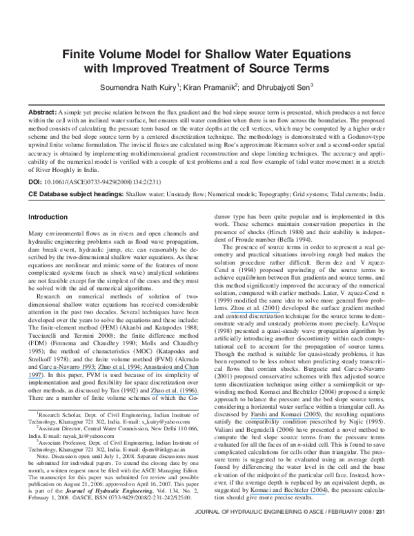 Pdf Finite Volume Model For Shallow Water Equations With Improved