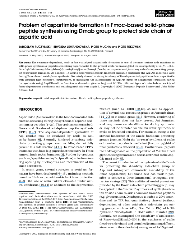 (PDF) Problem of aspartimide formation in Fmoc-based solid-phase ...