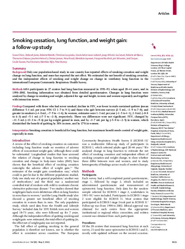 (PDF) Smoking cessation, lung function, and weight gain: a follow-up study