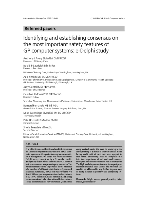 Identifying and establishing consensus on the most important safety ...